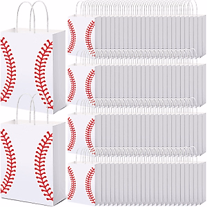 100 Pieces Baseball Paper Gift Bags with Handle Baseball Goody Candy Bags Treat Bags for Baseball Party Favors Birthday Party Gift Wrapping Supplies