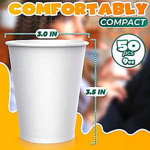 LEGLO 50Pcs Disposable Coffee Cups Reusable - 9 Oz Paper Cups for Drinking Disposable Cups Hot Beverage Cups - Tea Cups Party Paper Cups for Wedding Reception