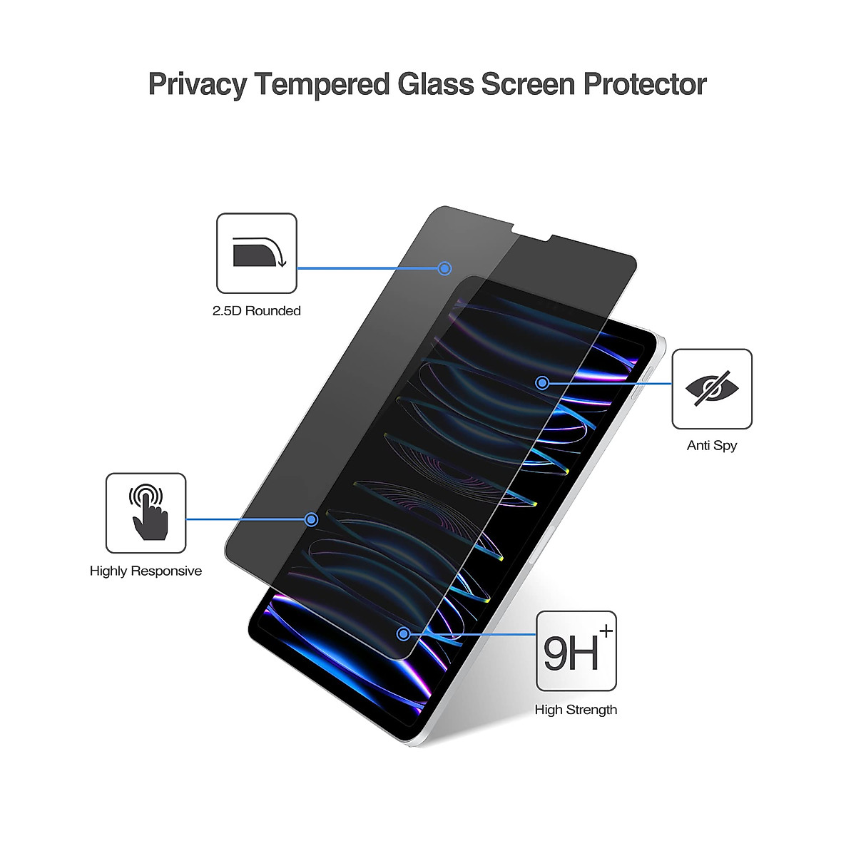 ProCase Privacy Screen Protector for iPad Pro 11 4th 3rd 2nd 1st 2022 2021 2020 2018, Anti-Spy Tempered Glass Film Guard -1 Pack