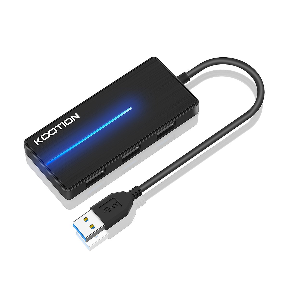 KOOTION 4-Port USB 3.0 Hub, Ultra-Slim Data Hub (5Gbps Transfer Speed) with LED Indicator for MacBook, Windows PC, Surface, Mobile HDD, Ultrabook, Flash Drive, Laptop (Black)