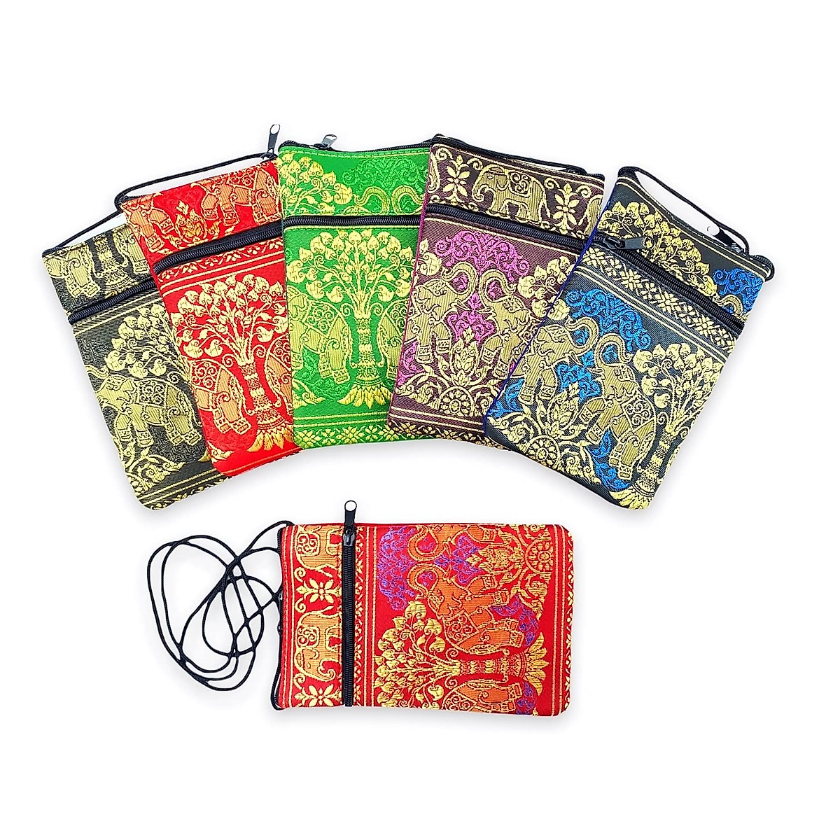 ablossom, Hmong Bag Hill Tribal Elephant Mini Crossbody Single Shoulder Unique Handmade For Women Cell Phone Purse Passport Holder & Travel Pouch Multicolor Handbag, Pack Of 6