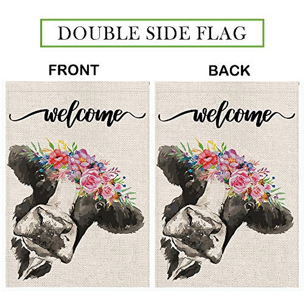 Spring Garden Flag Welcome Floral Crown Cow Garden Burlap Flag 12.5 x 18 Inch Vertical Double Sided Spring Summer Flags Outdoor Decorations Farmhouse Yard Home Decor