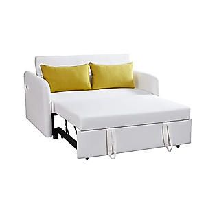 MOEO Modern Velvet Convertible Loveseat Sleeper Sofa with Adjustable Backrest, Pull Out Bed w/Arms & 2 Lumbar Pillows, 2 Seat Corner Couch Living Room & Apartment, White
