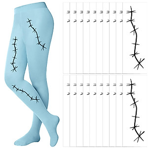 Retisee Costume Accessories Include 20 Sheet Realistic Fake Scars Temporary Tattoos with Solid Colored Opaque Footed Tights Horror Cosplay Accessories for Adults Kids