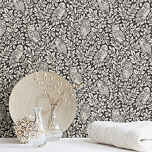 NuWallpaper NUS3625 Sleepy Owls Peel & Stick Wallpaper, Charcoal