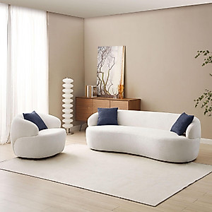 WILLIAMSPACE 86" Curved Sofa, Modern Upholstered Boucle Curved Couch with Two Throw Pillows, 3-Seat Sofa Couch for Living Room, Apartment (Beige)