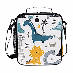 senya Insulated Lunch Box Dino Scandinavian Style Large Lunch Bag Warmer Cooler Meal Prep Lunch Tote with Shoulder Strap for Women Boys Girls