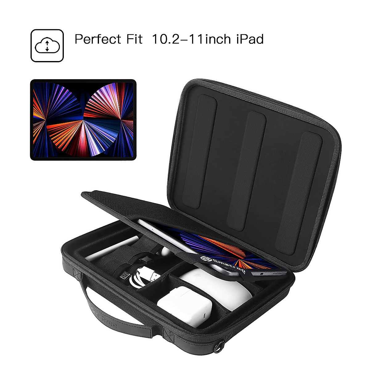 Smatree 10-11inch iPad Hard Carring Case for 11inch iPad Pro M4 2024/2023,10.9inch iPad Air 2022,10.2 iPad/10.5 iPad Air Sleeve Bag, 8.3inch iPad Mini 6 Bag, Tablet and Accessories Shoulder Bag, Black