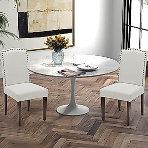 Sweetcrispy, Modern Upholstered Fabric Dining Nailhead Back and Wood Legs, Mid-Century Accent Side Chair for Living Room, Bedroom, Kitchen, Set of 4, Grey