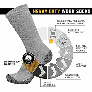 6 Pairs Mens Heavy Duty Steel Toe Work Crew Socks (Gray, US Shoe Size 9-12)