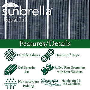 Original Pawleys Island Sunbrella Cushioned Single Swing in Equal Ink with Oak Spreader Bar, Handcrafted in The USA, 350 LB Weight Capacity, 24 in. L x 24 in W x 24 in. D