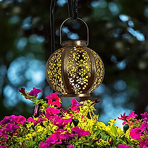 Hanging Solar Lantern Lights Outdoor Waterproof Retro Metal Solar Garden Lanterns Decorations Women Birthday Mother's Day Gifts for Table Patio Yard Lawn