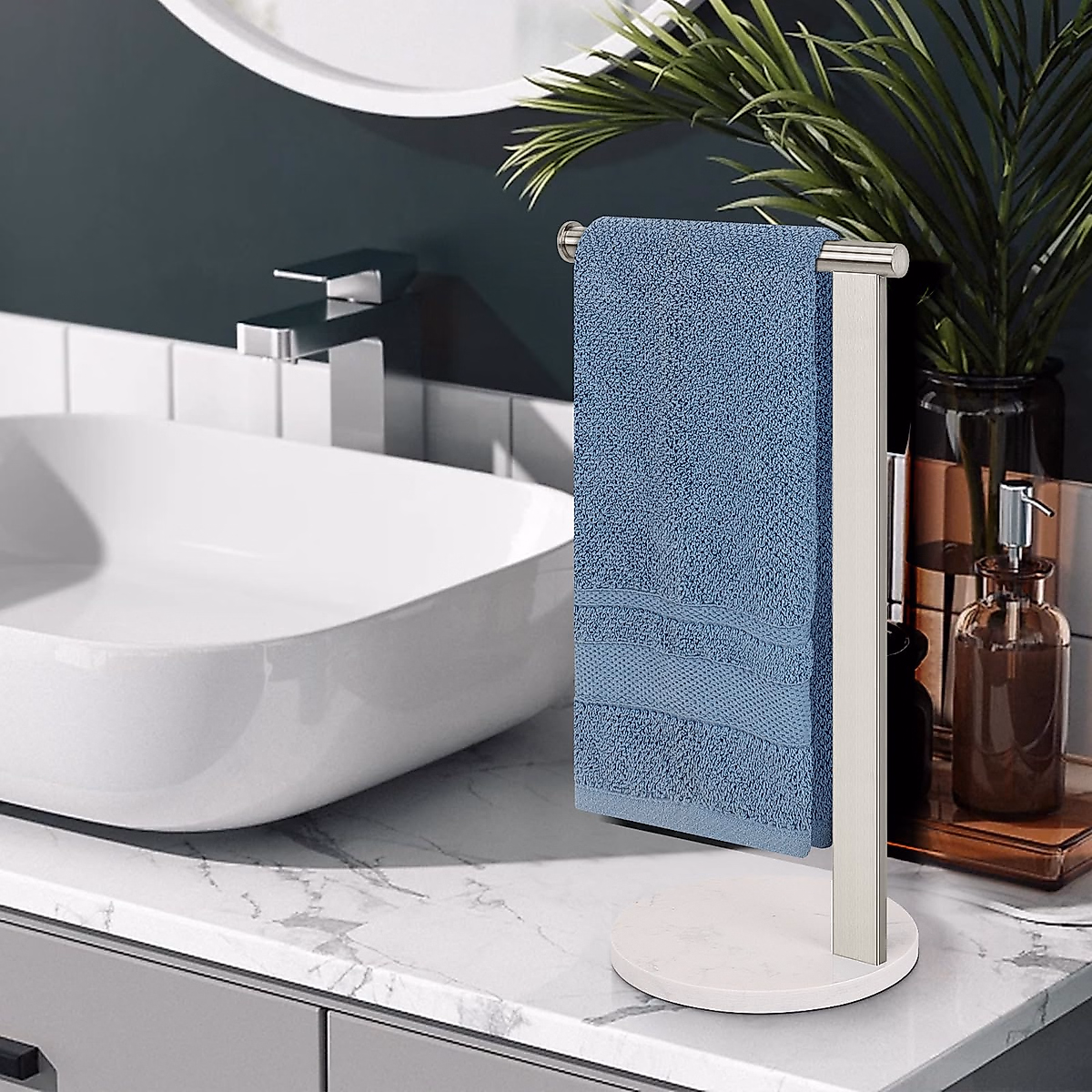 Winmien Stainless Steel L-Shaped Hand Towel Holder, SUS304 Bathroom Towel Rack with Thickened Base for Countertop Vanity (Brush Nickel)