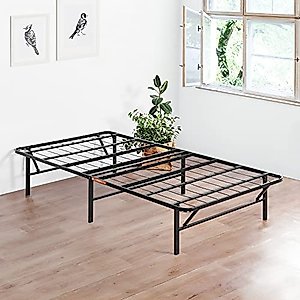 Olee Sleep Foldable Metal Platform Bed Frame, 14 Inch Steel Mattress Foundation, Easy Storage, No Box Spring Needed, Black, Twin Size