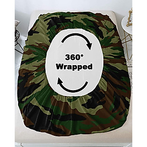 Military Camouflage Forest Camo Fitted Sheet Set for King Size Bed 3 Pieces Bedding Sheets-Deep Pocket Bedsheet Fits Mattress Upto 16",2 Pillow Cases Bedroom Decor American Army