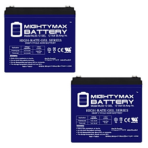 Mighty Max Battery 12V 55AH GEL Battery Replaces Pride Mobility Quantum 600E - 2 Pack