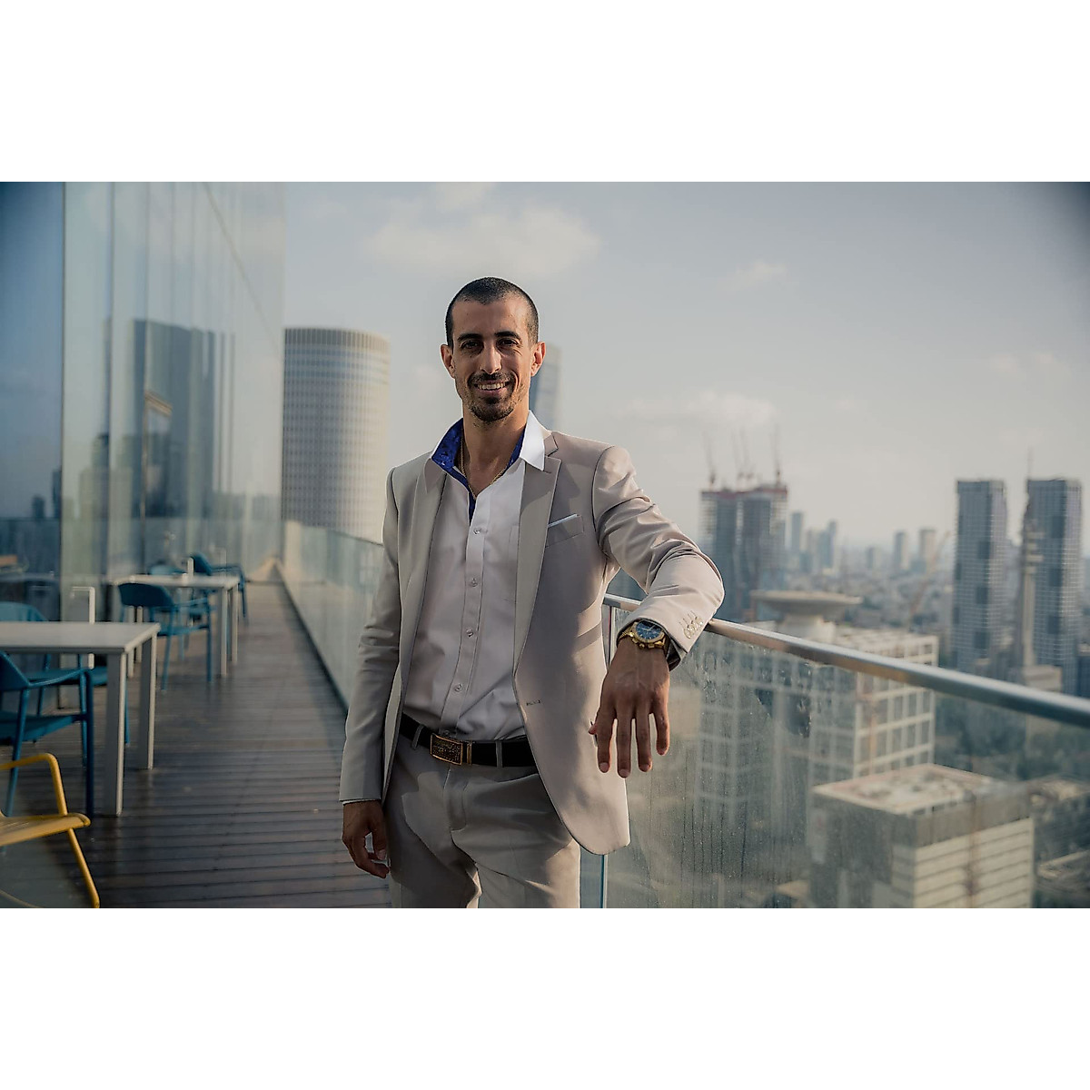 Alizeal Men's Business Slim Fit Dress Shirt Long Sleeve Patchwork Button-Down Shirt, Black and Dark Green-L