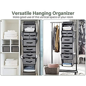 Kootek 7 Shelf Hanging Closet Organizer with Drawers, Hanging Closet Shelves Closet Storage 6 Clothing Drawer Side Pockets for Clothes, Bras, Socks, Underwear, Nursery Room, Wardrobe