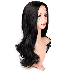 AISI QUEENS Black Wavy Wigs for Women Long Curly Wig Synthetic Party Wigs Middle Part Full Wigs Natural Looking 20 Inch
