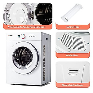 Euhomy Compact Dryer 1.8 cu. ft. Portable Clothes Dryers with Exhaust Duct with Stainless Steel Liner Four Function Small Dryer Machine, Suitable for Apartments, Dorm, RVs, White