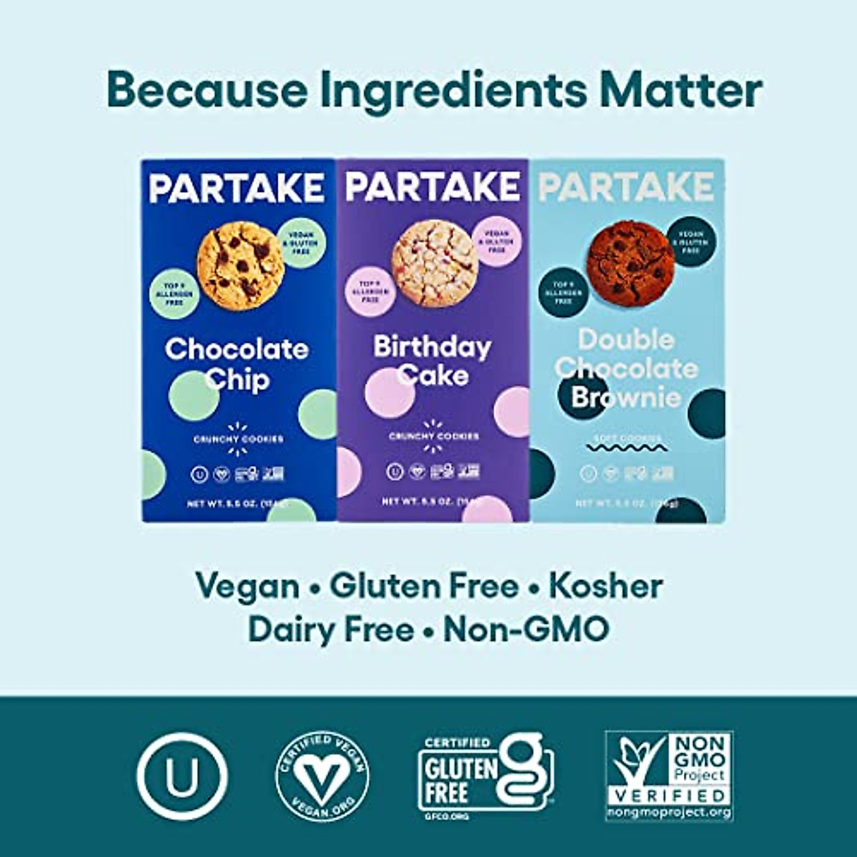 Gluten Free Cookies Variety Pack by Partake | 3 Box Variety Pack Vegan Snacks, Non-GMO, Allergy-Friendly | No Peanuts, Soy, Dairy, Tree Nuts