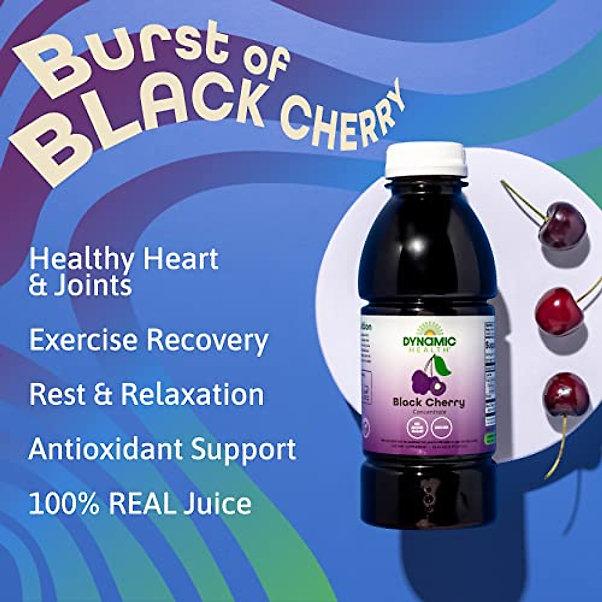 Dynamic Health 100% Pure Black Cherry Juice Concentrate, No Additives, Antioxidant Supplement, Urinary Tract & Joint Support, 16 Fl oz
