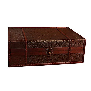 Cabilock Small Box with Lid Wooden Desktop Storage Boxes Wood Treasure Box for Books Jewelry Document Box without Lock (Coins Pattern) Keepsake Boxes with Lids