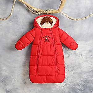 Aivtalk Infant Baby Long Sleeve Hooded Wearable Blanket Zipper Up Fleece Snowsuit for Toddler Newborn 6-12 Months Red