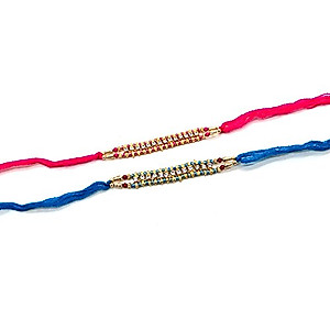 IndiaBigShop Set Of Two Rakhi, 14 Stone Rakhi Thread, Raksha Bandhan Gift For Your Brother Vary Color.