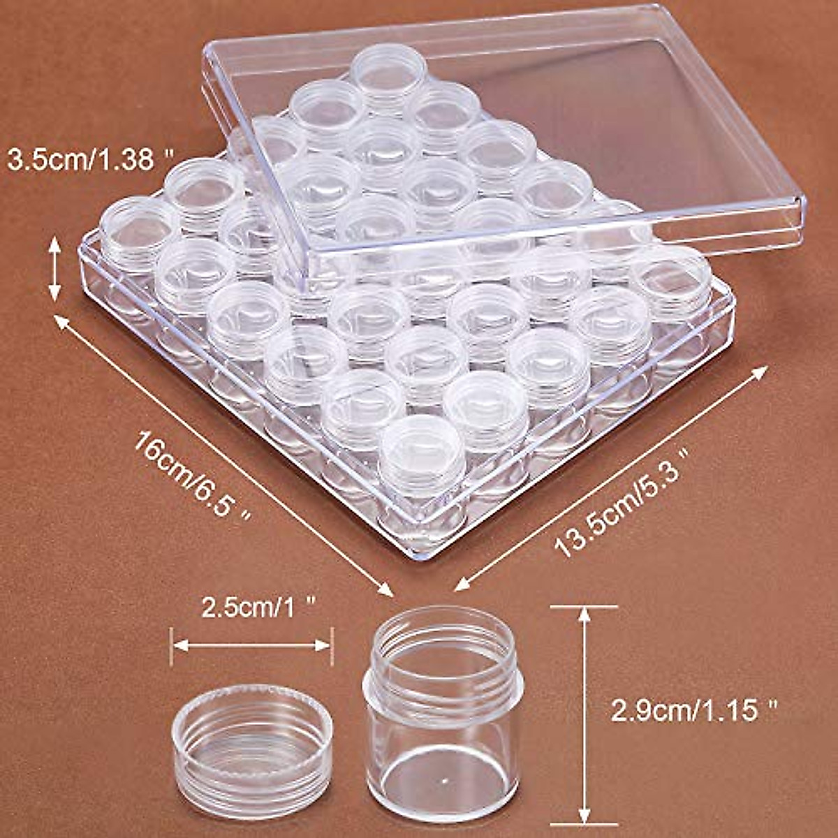 Clear Plastic Bead Storage Containers Set with 30 Pieces Storage Jars Diamond Painting Accessory Box Transparent Bottles with Lid for DIY Diamond, Nail and Other Small Items (1.15 x 1 Inch)