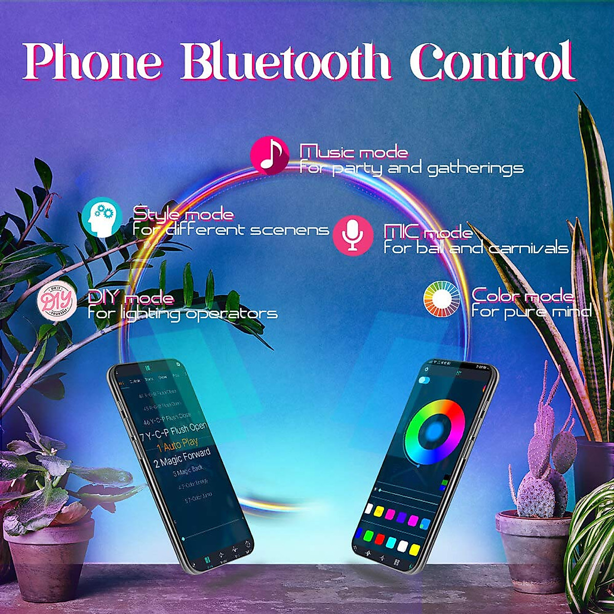 Hiceani Chasing Effect + All RGB Static Colors| Waterproof LED Strip Lights 50FT-WS2812B Music Sync Remote and App Control- for Indoor, Outdoor