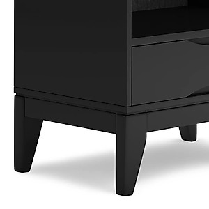 SIMPLIHOME Harper SOLID HARDWOOD 24 Inch Wide Mid Century Modern Bookcase with Storage in Black, For the Living Room, Study Room and Office