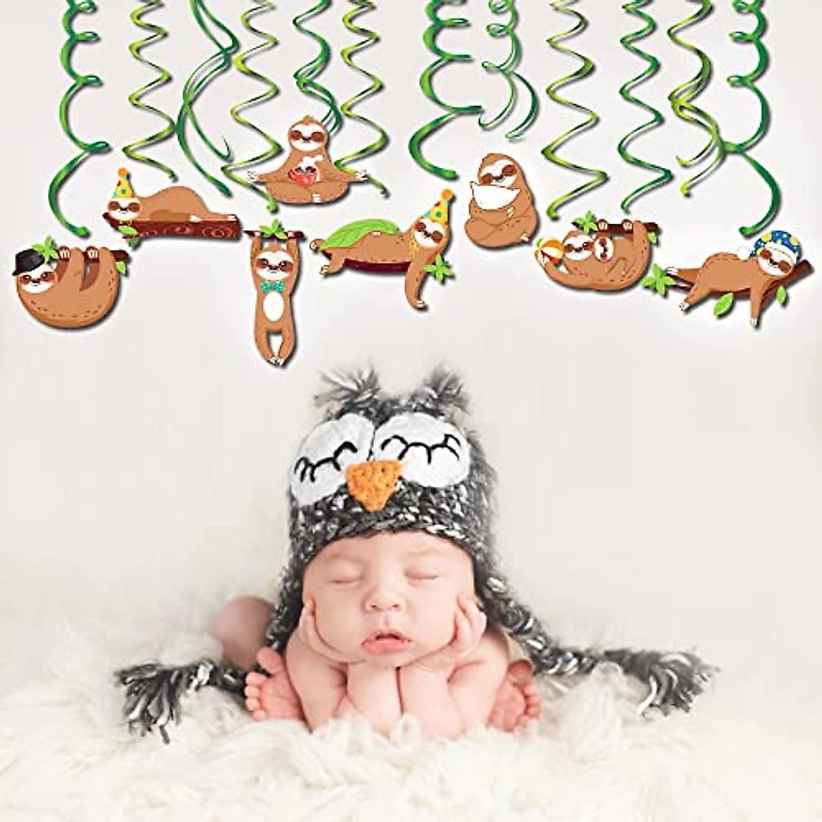 15pcs Sloth Party Hanging Swirls Decorations Sloth Theme Ceiling Streamer for Birthday Party Supplies Baby Shower Favor Spiral Ornaments