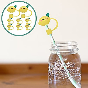 Tofficu 8pcs Straw Cover Cap Reusable Silicone Straw Toppers Cute Drinking Straw Tips Lids Cute Straws Plugs Yellow Lemon