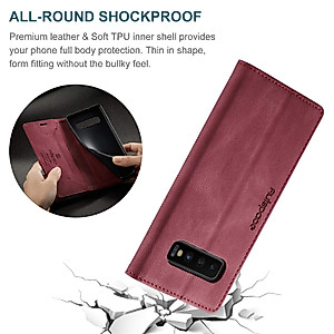 TOHULLE for Samsung Galaxy S10 Plus Case, Vintage Wallet Case Card Holder Kickstand Built-in Magnetic Flip Folio Leather Case for Galaxy S10 Plus - Red