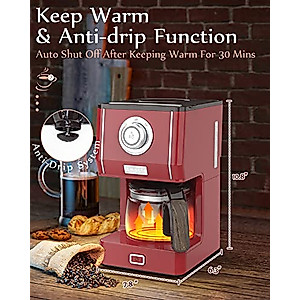 Amaste Coffee Maker, 25 Oz Drip Coffee Machine with Glass Coffee Pot, Retro Style Coffee Maker with Reusable Coffee Filter & Three Brewing Modes, 30minute-Warm-Keeping
