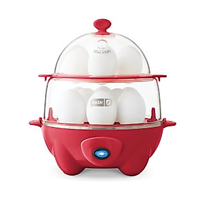 DASH Deluxe Rapid Egg Cooker for Hard Boiled, Poached, Scrambled Eggs, Omelets, Steamed Vegetables, Dumplings & More, 12 capacity, with Auto Shut Off Feature - Red