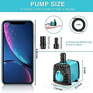 KEDSUM 130GPH Submersible Pump (600L/H,10W), Ultra Quiet Water Pump with 12 LED Colorful Lights, Fountain Pump with 3ft High Lift, 2 Nozzles for Fish Tank, Pond, Aquarium, Statuary, Hydroponics