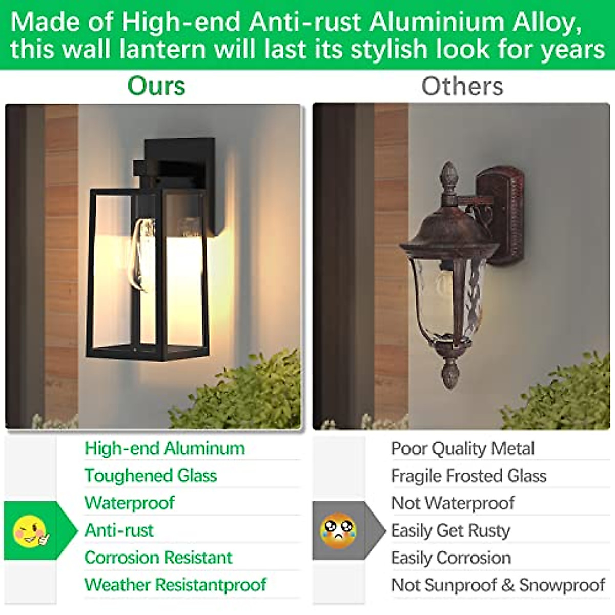 MAXvolador Outdoor Wall Lantern, Exterior Waterproof Wall Sconce Light Fixture, Matte Black Anti-Rust Wall Mount Light with Clear Glass Shade, E26 Socket Wall Lamp for Porch(Bulb Not Included)