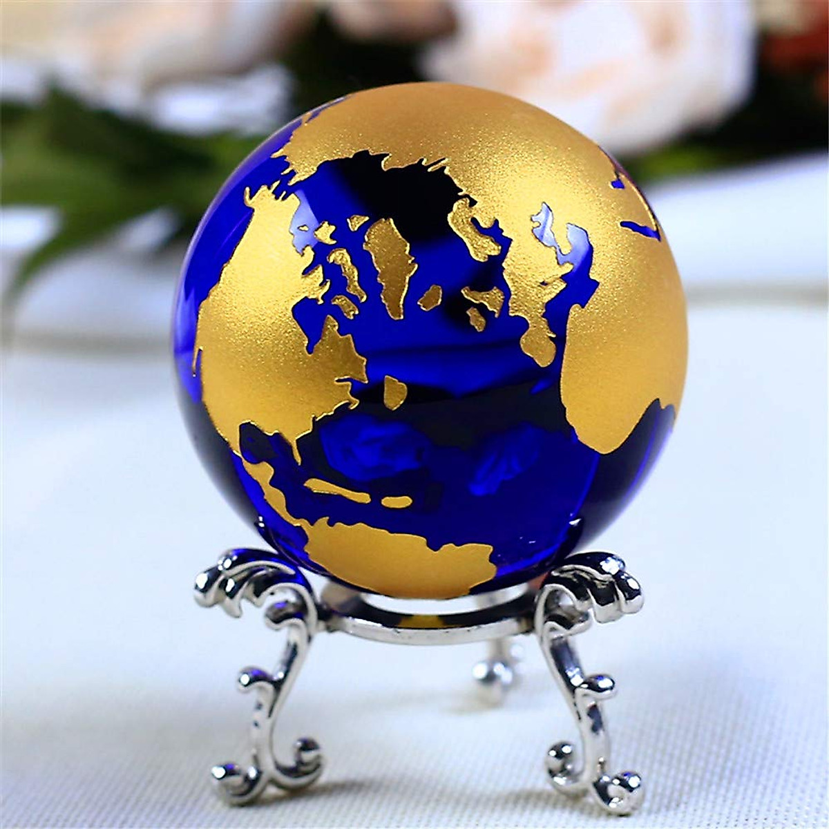 Crystal Glass Marbles Earth Globe World map Quartz Crystals Sphere Terrarium Desk Ornaments Nautical Home Decor (Gold 2.36inch)