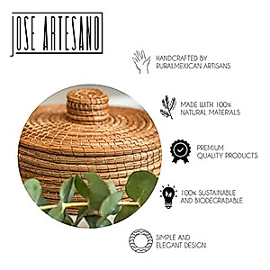 JOSE ARTESANO Pine Needle Tortilla Warmer (Ocoxal), 9.8 IN x 9.8 IN, Rustic Tortillero, Natural Brown, Handcrafted In Mexico, 100% Sustainable, Organic And Vegan, (Natural w cloth)