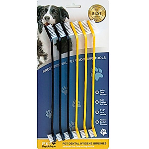 Pet Republique Dog Toothbrush Set of 6 – Dual Headed Dental Hygiene Brushes for Small to Large Dogs, Cats, and Most Pets