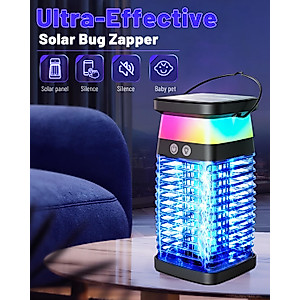 Solar Bug Zapper Outdoor Indoor, 3 in 1 Portable Electric Mosquito Zapper, Waterproof Plug in with RGB Light & Reading Lamp, Rechargeable Fly Zapper Insect Trap for Patio Camping Home Backyard