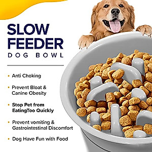 Ciconira Metal Elevated Dog Bowls with Slow Feeder & Spillproof Mat, 8°Tilted Raised Dog Bowl Stand with Two 1.3L Stainless Steel Dog Food Water Bowls,4 Height Adjustable for Large Medium, Small Dogs