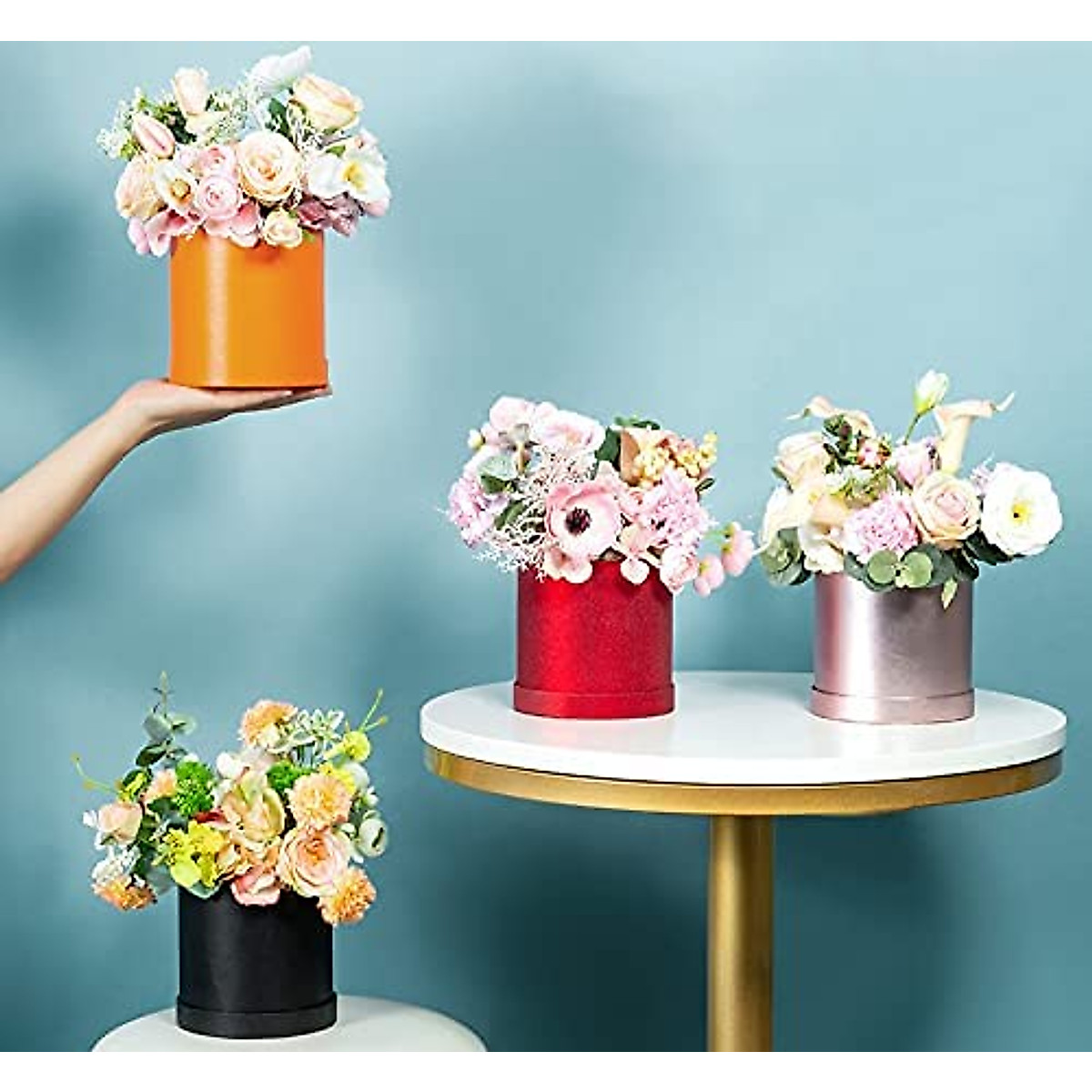 Round Box for Flower Packaging Luxury Paper Cardbord Boxes with Lids for Valentine's Day Wedding DIY Decoration Jewelry Storage Accessories (Black)