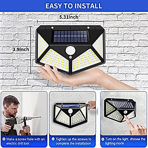 Ceena Solar Outdoor Lights, IP65 Waterproof Motion Sensor Outdoor Lights, 100 LEDs with Lights Reflector, Motion Sensor Security Lights for Exterior Wall, Patio, Yard, Garage, Deck, Garden, 2 Pack