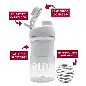 RUVI Shaker Bottle Sport Mixer | Perfect for Blended Smoothies, Protein Powder Shakes & Mixes | Workout Container with Athletic SportGrip™ | No-Spill, Twistable Cap | 20 oz, Clear