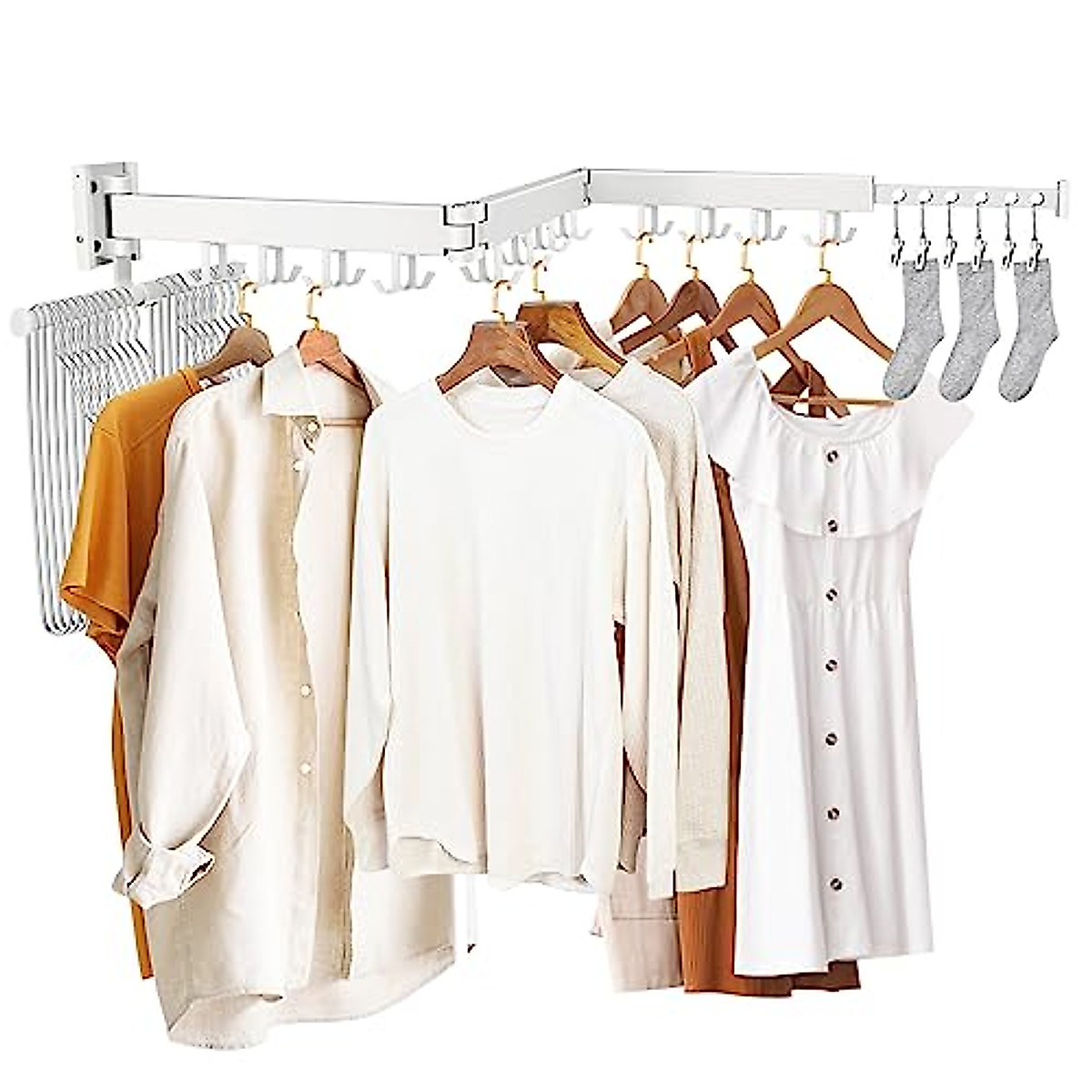 Smitenoon Clothes Drying Rack Wall Mounted Clothes Rack Collapsible Retractable Drying Hanging Racks Space Saver Balcony, Bedroom, Laundry Drying Rack, Bathroom Clothesline - Tri-Fold - White