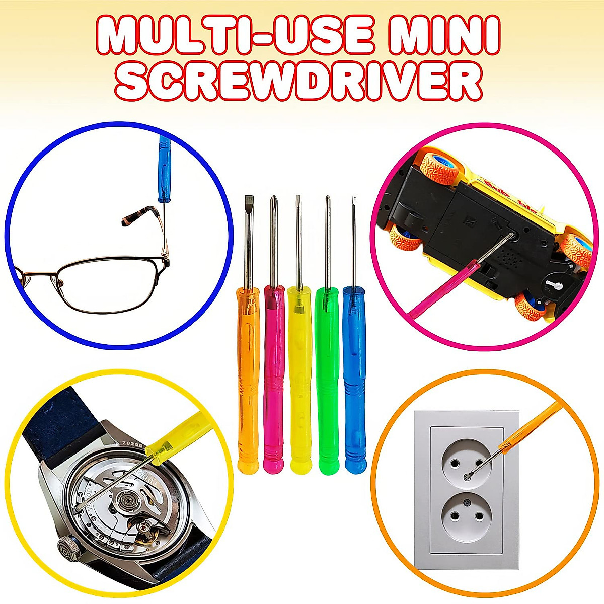 ArtCreativity 5 PC Mini Screwdriver Keychain Set, Pack of 12, Set Includes 5 Screw Drivers and Portable Pouch, Cool Birthday Party Favors for Boys, Girls, Adults, Goodie Bag Filler