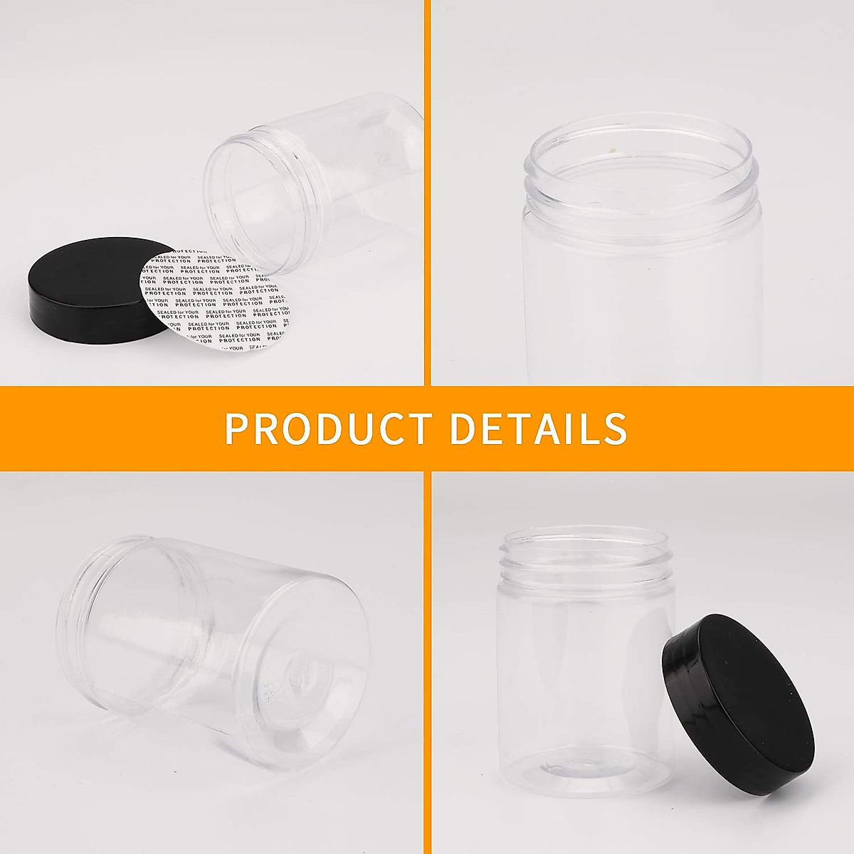 4 oz Durable Plastic Jars, Accguan Clear Container for Food Storage, Airtight Plastic Jars Ideal For Dry Food, Spices and Bird Feed Storage, 48 PACK